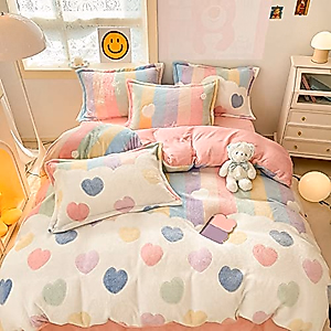 MorroMorn Twin Bedding Sets, Pink Rainbow Duvet Cover Set, Fluffy Comforter Covers Blanket Ultra Soft Kawaii Cute for Girls Kids Toddler Teen Women Twin/Twin XL Size