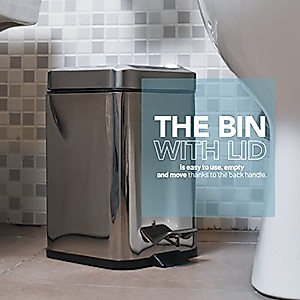 AWENN - Kitchen Garbage Trash Can with Lid and Pedal - Touchless Round Shape Waste Bin - Stainless Steel Dustbin with Removable Inner Bucket for and Outdoors – Gray (1.6 Gallon – 6 Liters)