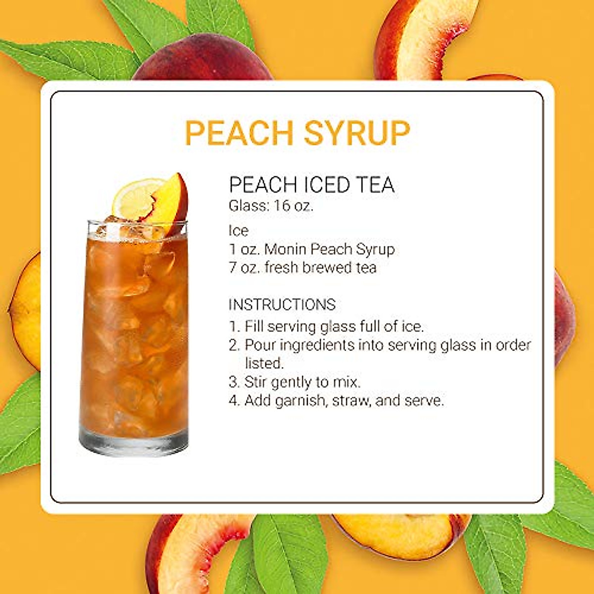 Monin - Peach Syrup, Fresh and Juicy Flavors, Great for Iced Teas, Lemonades, and Sodas, Non-GMO, Gluten-Free (1 Liter)