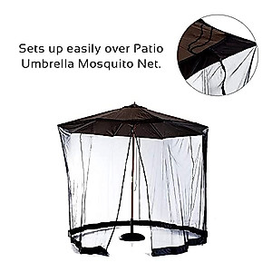 HomeRoots 9' Patio Umbrella Outdoor Table Bug Screen Mesh Black Mosquito Net Canopy Curtains Adjustable Enclosure Large Umbrella Hanging Tent 100% Polyester Light Weight Mosquito Netting