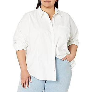 Amazon Essentials Women's Long Sleeve Button Down Stretch Oxford Shirt (Available in Plus Size), White, XX-Large