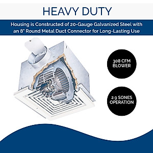 Broan-NuTone L300 High Capacity Ventilator Fan, Commercial Exhaust Fan, 2.9 Sones, 120V, 308 CFM, White