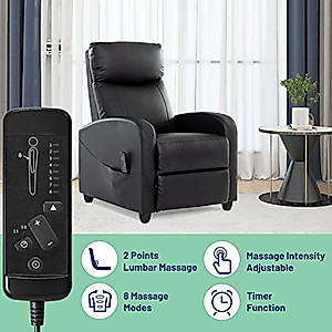 Recliner Chair Living Room Chairs Recliner Chairs for Adults Comfy Winback Single Sofa PU Leather Home Theater Seating Push Back Recliners with Massage Function - Black
