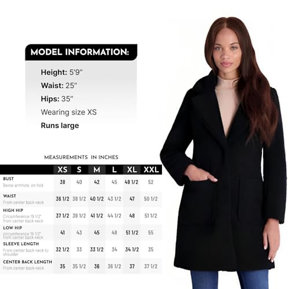 French Connection womens 3/4 Shearling Faux Fur Coat, Black, Large US