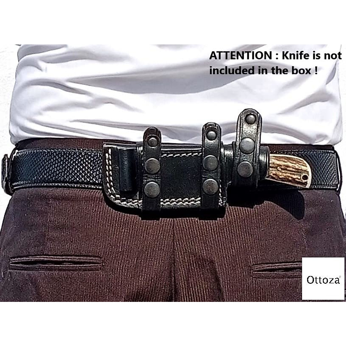 Ottoza Handmade Small Knife Sheath - Leather Knife Sheath RIGHT HAND Bushcraft Knife Sheath - Hunting Knife Sheath - Survival Knife Sheath - Horizontal Carry Black TOP GRAIN LEATHER No:171