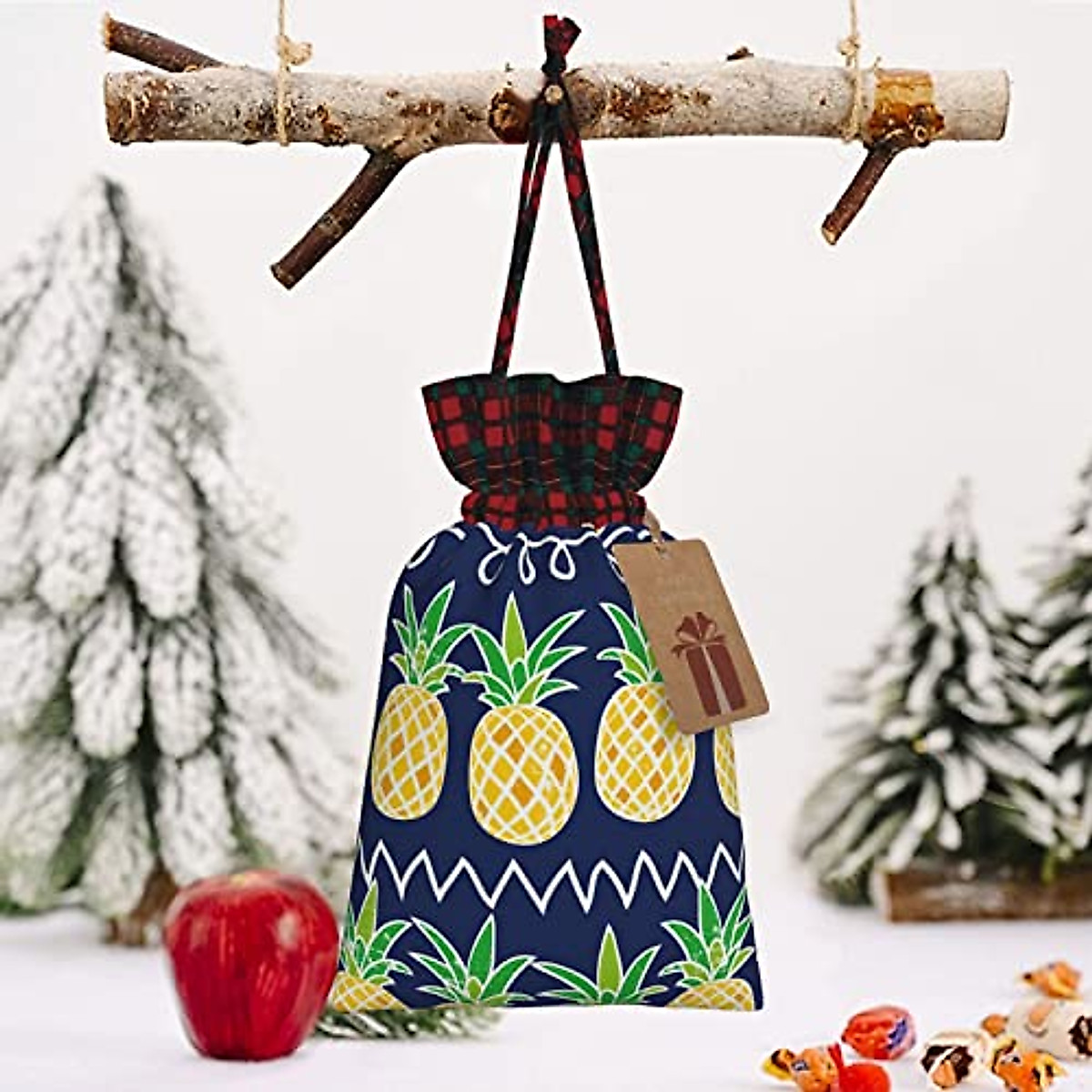 Christmas Drawstring Gift Bags Pineapple-Navy-Pattern Buffalo Plaid Drawstring Bag Party Favors Bags