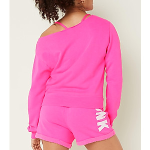 Victoria's Secret Women's PINK Logo Raw Neck Crew Sweatshirt, Pink, (XL)