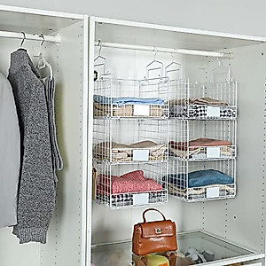 Jautokerdar 6 Tiers Hanging Closet Shelves Organizer with Name Plate S Hooks, Wall Mount&Cabinet Wire Storage Basket Bins, for Clothing Sweaters Shoes Handbags Clutches Accessories