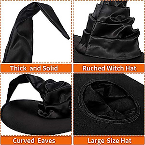 3 Pieces Halloween Witch Hats Black Large Ruched Witch Hat Women Costume Accessory for Halloween Cosplay Party (Classic Style)