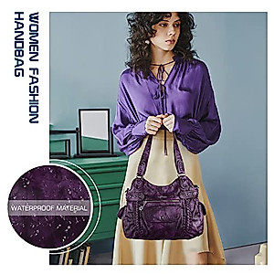 Angel Barcelo Handbags for Women Soft PU Leather Large Hobo Bags for Ladies Top Handle Satchel Shoulder Bag Purple