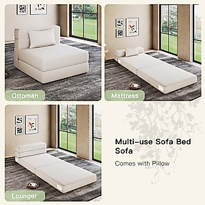 Luoxiao Folding Sofa Bed Single with Pillow, Portable Foldable Sofa Bed for Travel, Camping, Guest, Folding Lounge Chaise with Breathable & Washable Cover, Convertible and Easy to Storage， Off White
