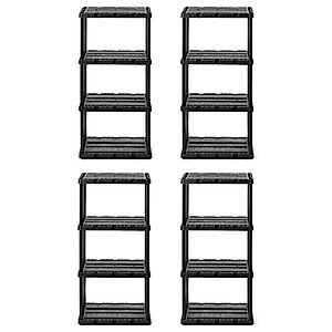 Gracious Living 4 Shelf Knect-A-Shelf Solid Light Duty Storage Unit 24 x 12 x 48 Organizer System for Home, Garage, Basement, and Laundry, Black (4 Pack)