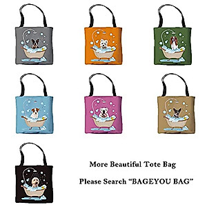 BAGEYOU Funny Cavalier King Charles Take a Shower Tote Bag Dog with Yellow Duck Casual Shoulder Shopping Bags for Woman Girls Black