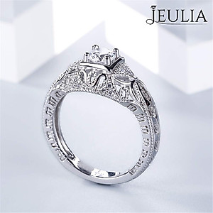 Jeulia Vintage Rings 925 Sterling Silver Round Cut Solitair Diamond Ring Wedding Engagement Statement Ring Band Anniversary Promise Bridal Set with Gift Box (Silver, 10)