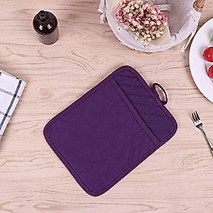 Anyi Pot Holders for Kitchen Heat Resistant, Cotton Hot Pads for Kitchen Counter Table, Purple Kitchen Pot Holders with Pocket