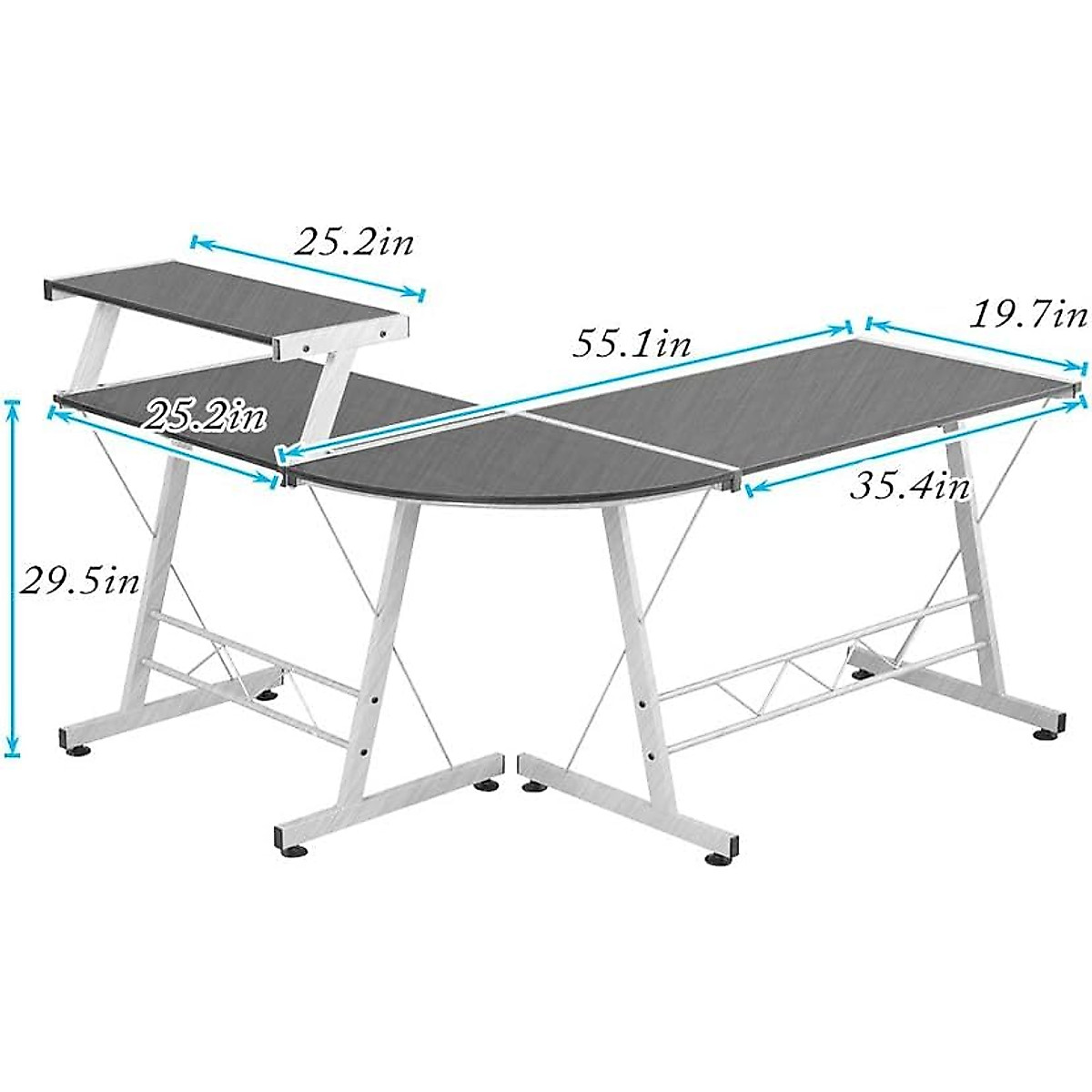 Need L Shaped Desk Gaming Desk Computer Corner Desk with Keyboard Tray and Elevated Shelf for Home Office Sturdy Writing Workstation Brown DX-402C1-BS-ND