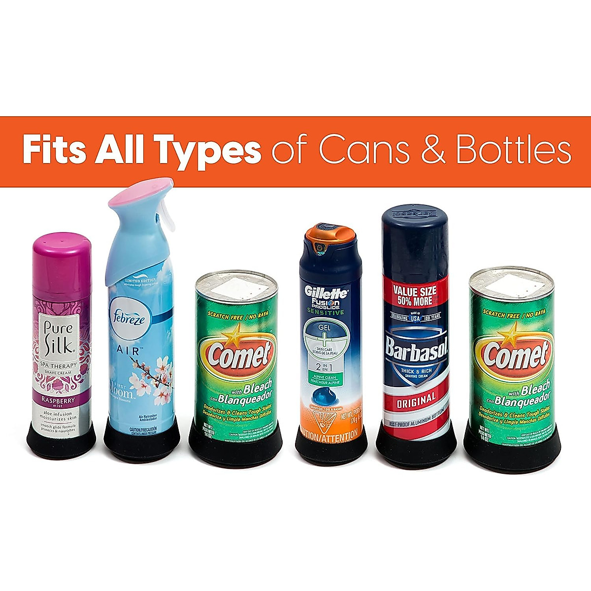 The Can Coaster Rust Preventer Sleeve Holder Bottoms for Shaving Cream Cans, Gels, and Bottles, Stain Prevention Rust Inhibitor Black Coaster for Bathroom Counters, Tubs, Showers, and Vanity, 6 Pack