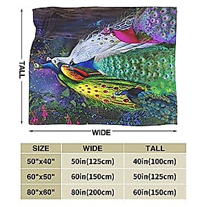 Peacock Throw Blanket Multiple Peacock Elements Luxury Cozy Plush Soft Blanket for Bed, Couch, Sofa, Dorm, Home Decor Prince Size 50"X40"