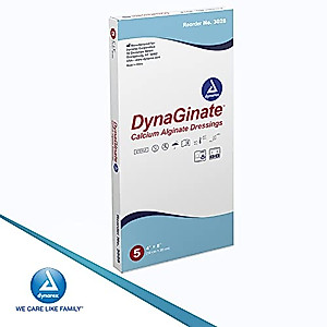 Dynarex DynaGinate Calcium Alginate Wound Dressing - Sterile, Non-Stick Topical Wound Pads - Absorbent Gel Patches For Moderate To High Exuding Cuts - 4"x 8", Box of 5