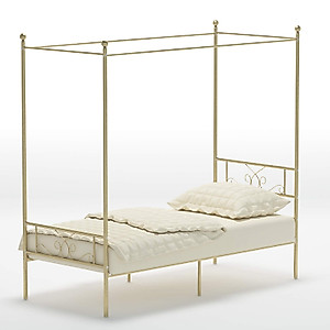 Weehom Twin Canopy Bed Frame with Headboard and Footboard, 4 Posters Metal Bed Frame, No Box Spring Needed, Mattress Foundation Platform Bed for Kids and Adults, Gold