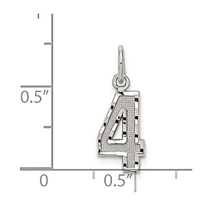 Solid 925 Sterling Silver Small Diamond-cut Number # 4 Charm Pendant - 20mm x 7mm