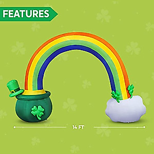 Joiedomi 14ft Long 10 FT Tall St Patrick Inflatable Rainbow Arch with LED Light Build-in Cauldron Pot of Gold Inflatable Yard Garden Decorations, Indoor and Outdoor Theme Party Decor, Lawn Decor