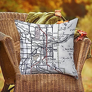 Ogden Utah Map Outdoor Throw Pillow Covers Waterproof 20x20in Nautical Map Accent Throw Pillow Covers Farmhouse Outdoor Garden Decoration for Patio Garden Couch Deck Chair