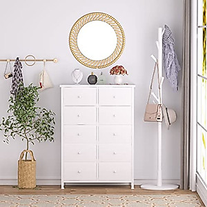 KAI-ROAD Tall White Dresser for Bedroom with 10 Drawer Dressers & Chests of Drawers Fabric Dresser Storage Tower for Closet Kids and Adult Modern