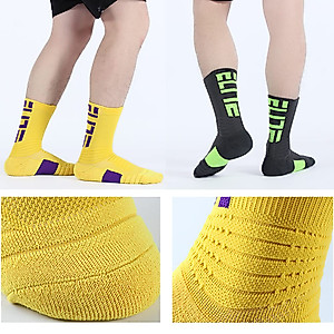 ADOUZWM Sports Crew Socks for Men Cushioned Athletic Socks 5-Pack Elite Basketball Socks Thick Outdoor Performance Socks