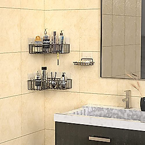 AAUU Corner Shower Caddy Shelf, 3 Sets Adhesive Bathroom Basket Shelf with Hooks, Soap Dish Holder for Toilet, Dorm and