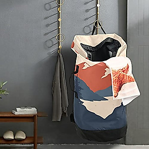 Mountains Sunset Laundry Backpack with Adjustable Shoulder Straps Heavy Duty Dirty Clothes Organizer Drawstring Closure Laundry Bag for College Dorm Travel Camp