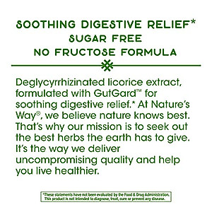 Nature’s Way DGL, Soothing Digestive Relief*, Sugar-Free, Vegan, Gluten-Free, 100 Chewables