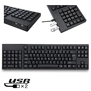 Left Handed Keyboard, USB Wired Keyboard with 2 USB Hub, 109 Keys Ergonomic Keyboard, with Left Hand Number Pad, for Home Office