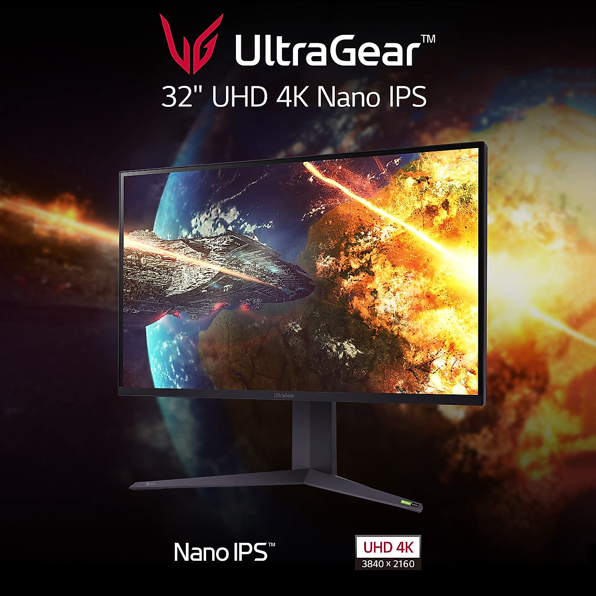 LG UltraGear UHD 32-Inch Gaming Monitor 32GQ950-B, Nano IPS 1ms (GtG) with ATW, VESA DisplayHDR 1000, NVIDIA G-SYNC, and AMD FreeSync, 144Hz, Black