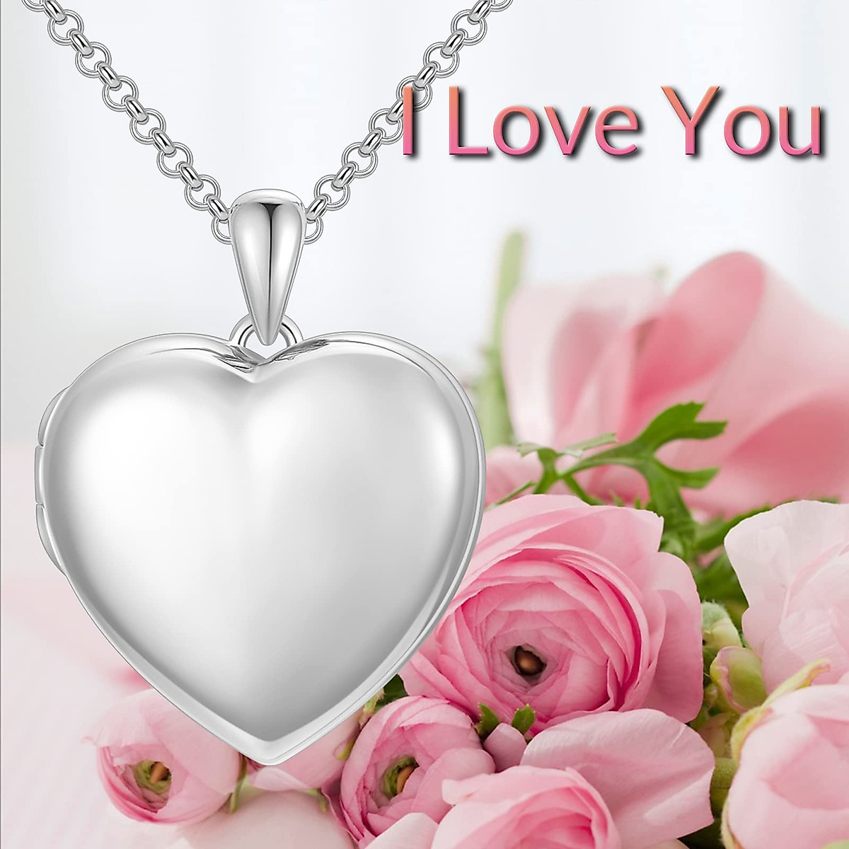 SOULMEET 10k White Gold Minimalist Style Blank Heart Locket Necklace That Holds Pictures Photo Locket Necklace, 20" Gold Plated Silver Chain (Locket only)