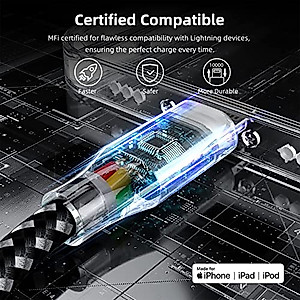 [Apple MFi Certified] iPhone Charger Fast Charging 3 Pack 10 FT Lightning Cable Nylon Braided Long iPhone Charger Cord Compatible with iPhone 13 12 11 Pro Max XR XS X 8 7 6 Plus SE iPad and More