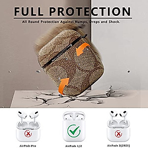 Case for AirPods 2&1 Case,6 in 1 Fashion Luxury PU Shockproof Anti-Slip Protective Cover Accessories Set for Airpods 2/1 Charging Case with Keychain/Ear Hook/Watch Band Holder/Anti-Lost Strap(Brown)