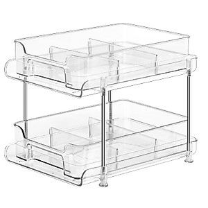 DAMEING Under Bathroom Sink Organizer, 2 Tier Clear Pull Out Storage Cabinet with Dividers, Multi-Purpose Organizer and Storage Bin for Home Medicine Snack Cosmetic