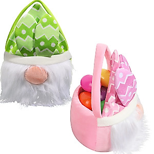 JOYIN 2 Pcs Plush Gnome Easter Basket 12.8" x 8.3", Furry Bunny Ears Gnome Basket for Spring Easter Party Favors, Egg Hunting, Decorations, Gifts for Kids