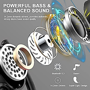 Wireless Earbud NEW Bluetooth 5.3 Headphones Sport Earphones 48H Playtime Ear Buds with ENC Mic LED Display, Stereo Noise Cancelling Earbud Over-Ear Buds Earhook IP7 Waterproof Headset for Running Gym