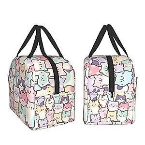 Giwawa Cartoon Cats Lunch Bag Colorful Animal Portable Insulated Lunchbox Reusable Cooler Tote Bag for School Office Work Picnic Beach