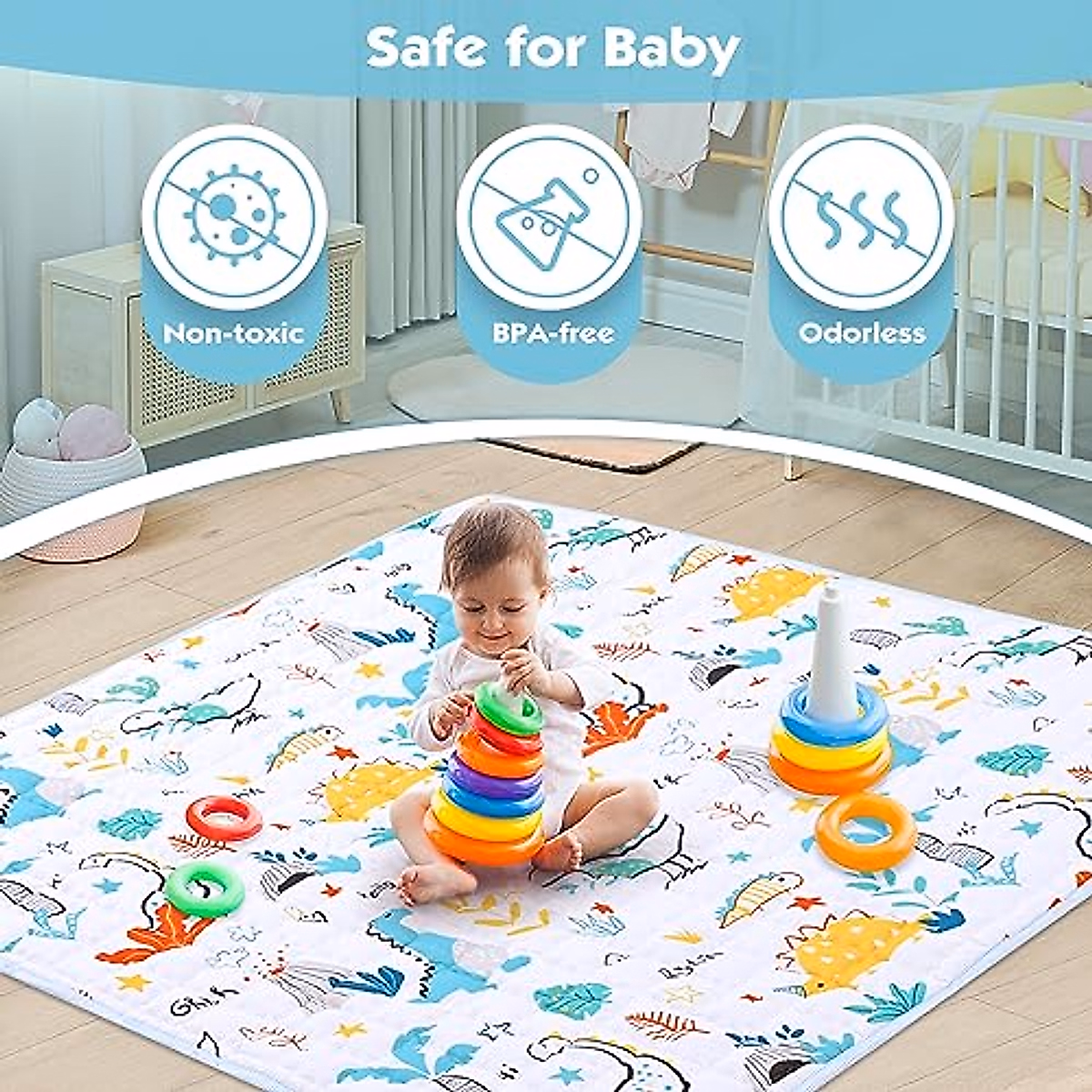MEM Playpen Mat 71" X 59" Baby Play Mat, One-Piece Baby Crawling Mat, Non Slip Washable Play Mats for Floor, Cushioned Baby Playmat Floor Mat for Infants, Babies, Toddlers