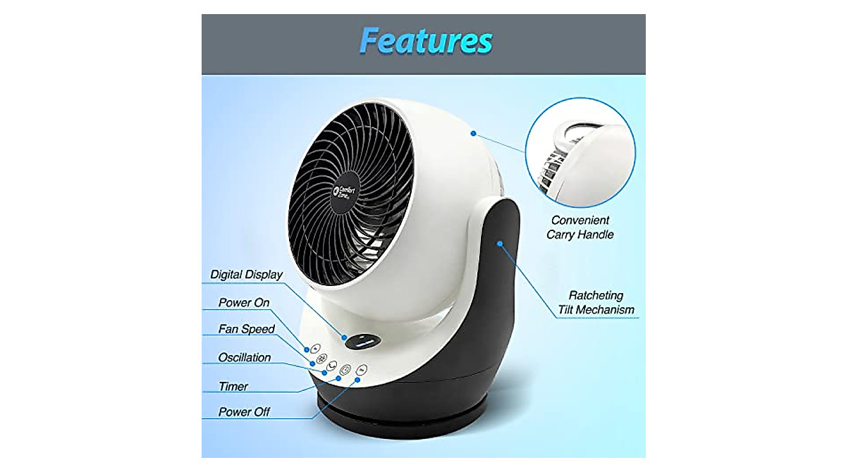Comfort Zone 8" Oscillating Fan - Remote Control & Timer