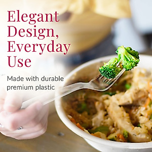 Prestee 300 Plastic Forks Heavy-Duty, Heavyweight Plastic Silverware Forks, Fancy Plastic Cutlery, Elegant Disposable Forks Pack, Bulk Disposable Flatware, Silver Forks for Christmas Holiday (clear)