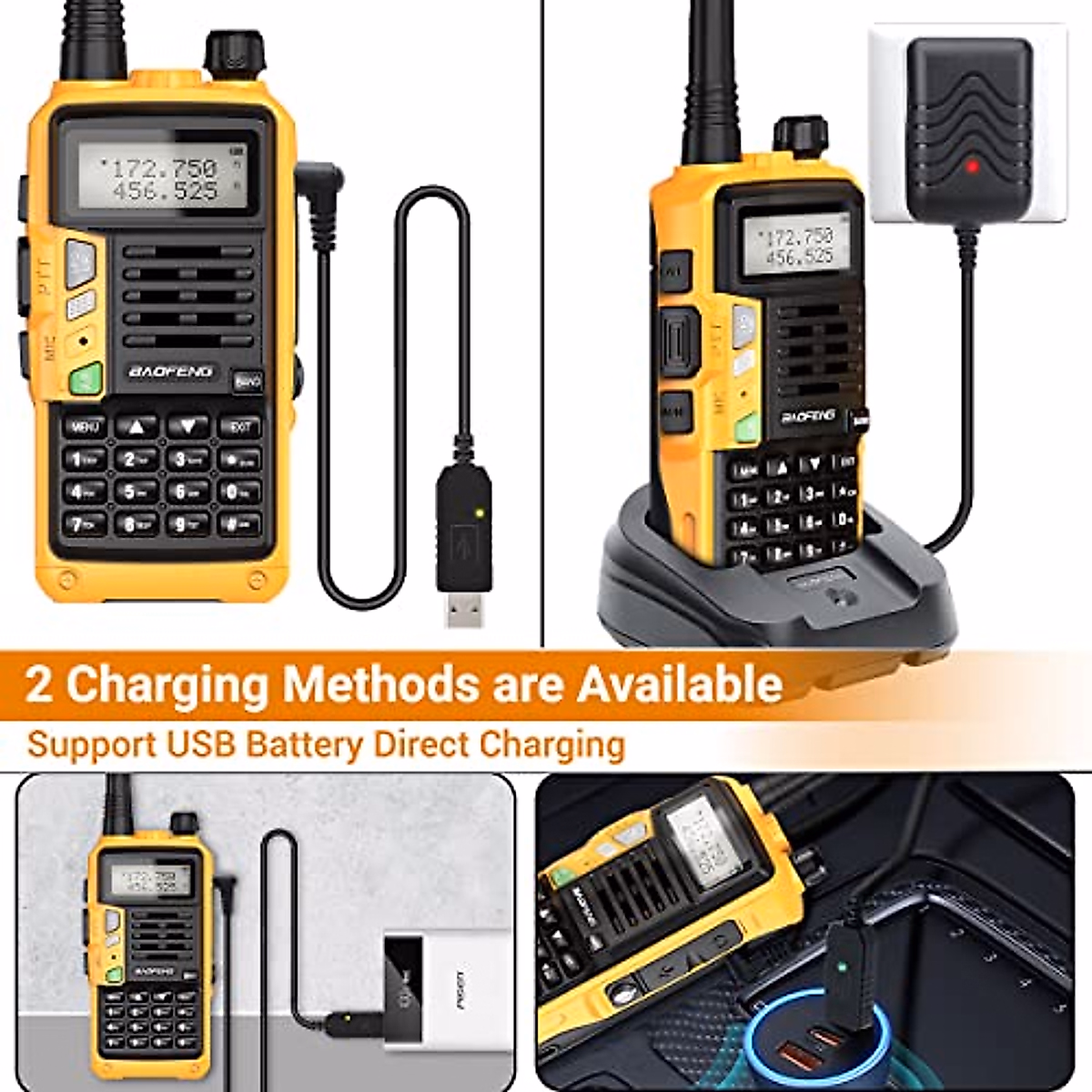BaoFeng UV-S9 Plus(Upgrade of UV-5R) 8-Watt 2200mAh Larger Battery with USB Charger Cable Rechargeable long rang VHF UHF Dual Band Amateur Ham Two Way Radio(Orange)