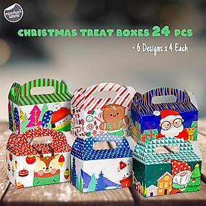 easykart labels 24 Christmas Treat Boxes, Xmas Cardboard Present Candy Cookie Boxes with Handles, Holiday Party Favor Supplies,6 Colourful Designs