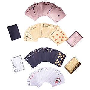 SUCCUNA Playing Cards Waterproof Poker Cards Foil Plastic Playing Card 4 Decks of Cards for Adults Black Gold Pink White