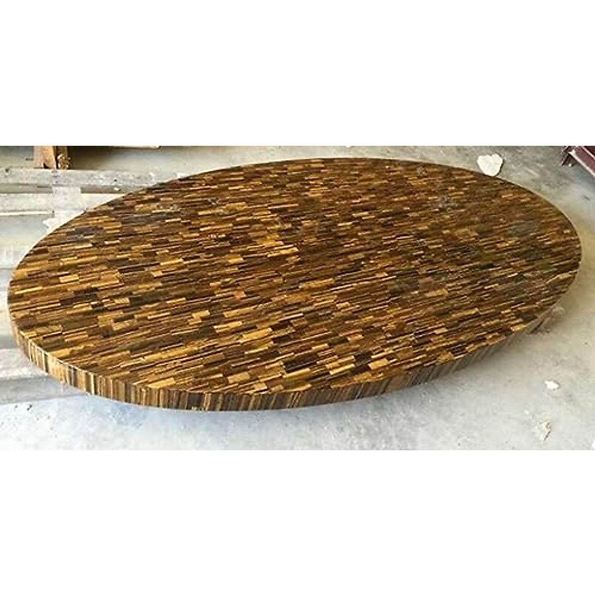 24 x 48 Inches Overlaid with Tiger Eye Stone Dining Table Top Marble Oval Shape Kitchen Table for Home Furniture Decor