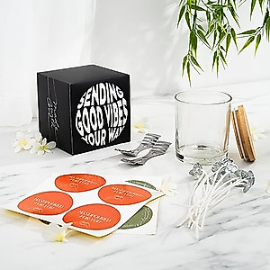 CANDECOR 8 Pack 10oz Clear Glass Candle Jars Kit - Complete Set with Bamboo Lids, Sticky Warning Labels, Customized Boxes, Wick & Holder - Ideal for DIY Candle Making - Dishwasher Safe