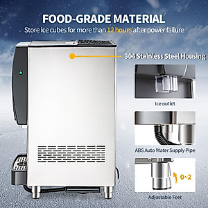 LOJOK Commercial Ice Maker Countertop, 12 Cubes Ready in 4 Mins, 175lbs in 24Hrs, Intelligent Sensing Ice Machine with RO Fiber Membrane Filter, 132lbs Nugget Ice Maker for Home, Kitchen, Office